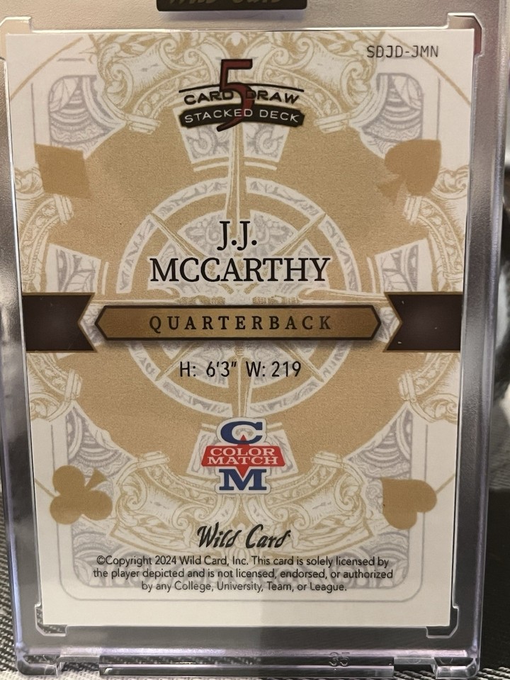 2024 Wild Card 5 Card Draw Stacked Deck JJ McCarthy Diagonal Ace RC 1/1 ...