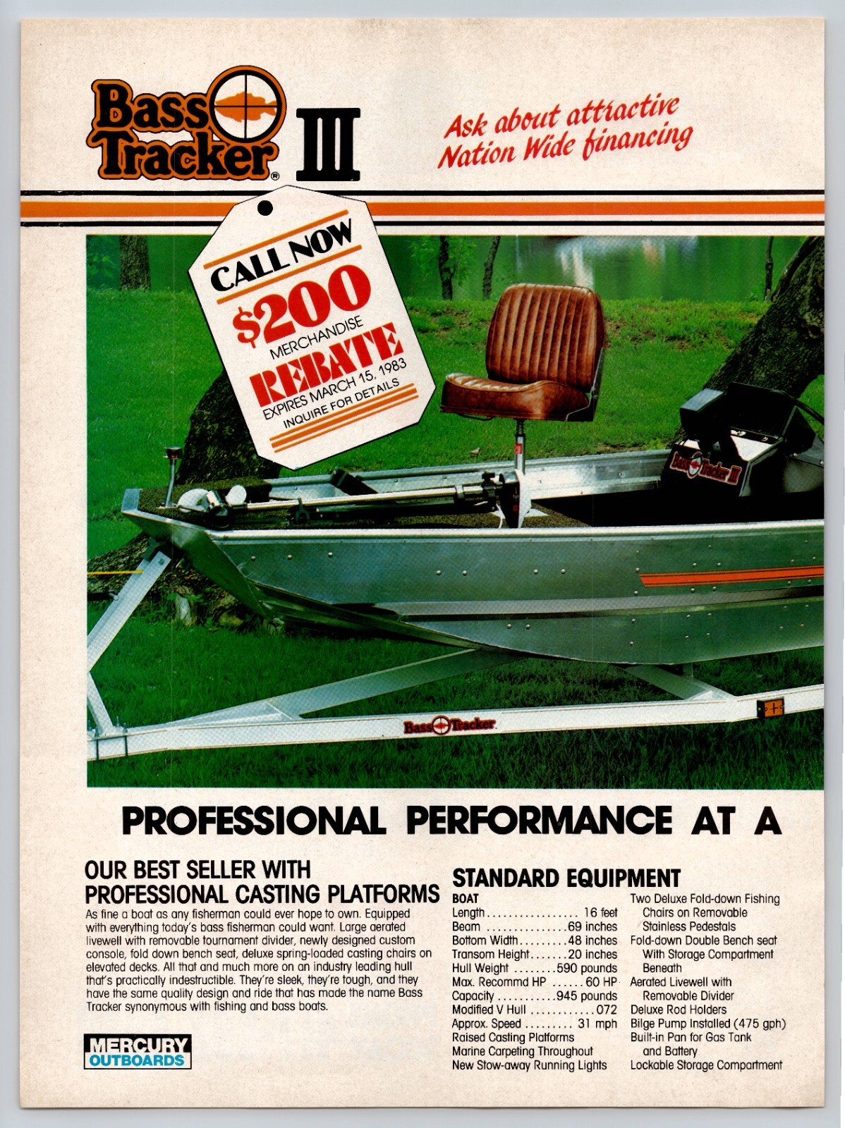 1983 Vintage Bass Pro Shops Bass Tracker 3 Bass Boat 2 Page Print Ad | eBay