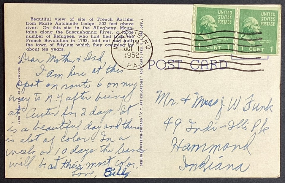 Pennsylvania French Azilum Sullivan Trail Vintage Linen Postcard Posted ...