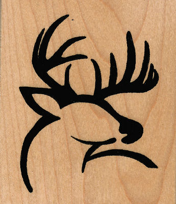 mounted rubber stamps Deer Head A Lg wood mount size 3 1/2