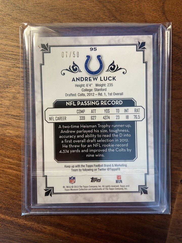 2013 Topps Museum Collection ANDREW LUCK /50 Ruby Red SP Parallel #95 ...