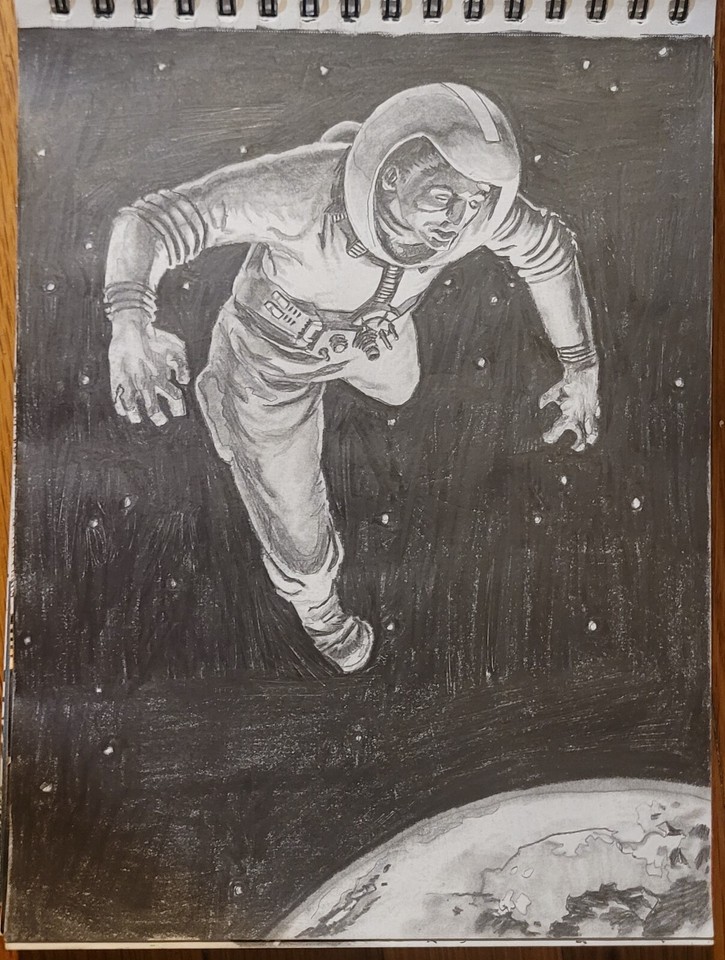 Pencil illustration Spaceman pulp inspired art | eBay