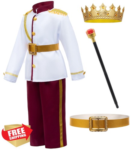 Prince Charming Costume Kids Boys Royal King Outfit Party Cosplay 4-13Y ...