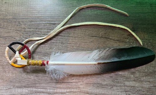 Quilled Medicine Wheel Hair Tie-Eagle Feather - Native American ...