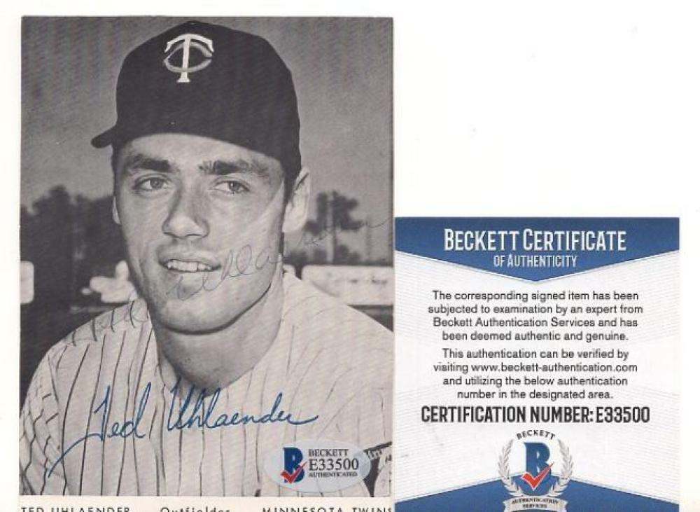TED UHLAENDER MINNESOTA TWINS AUTOGRAPHED POSTCARD VINTAGE BECKETT ...