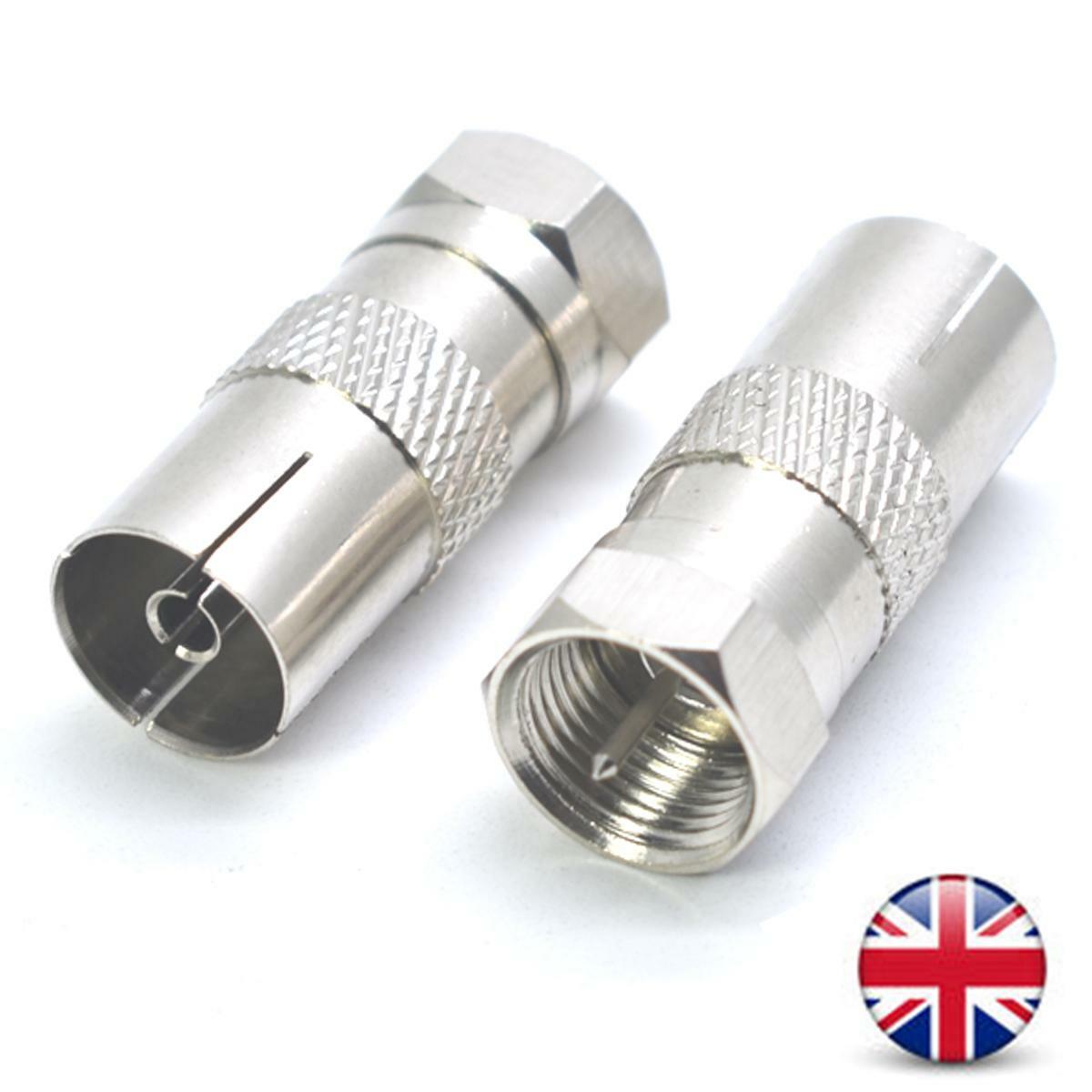 2X FEMALE COAX SOCKET TO F TYPE MALE TV AERIAL COAXIAL CABLE CONNECTOR ...