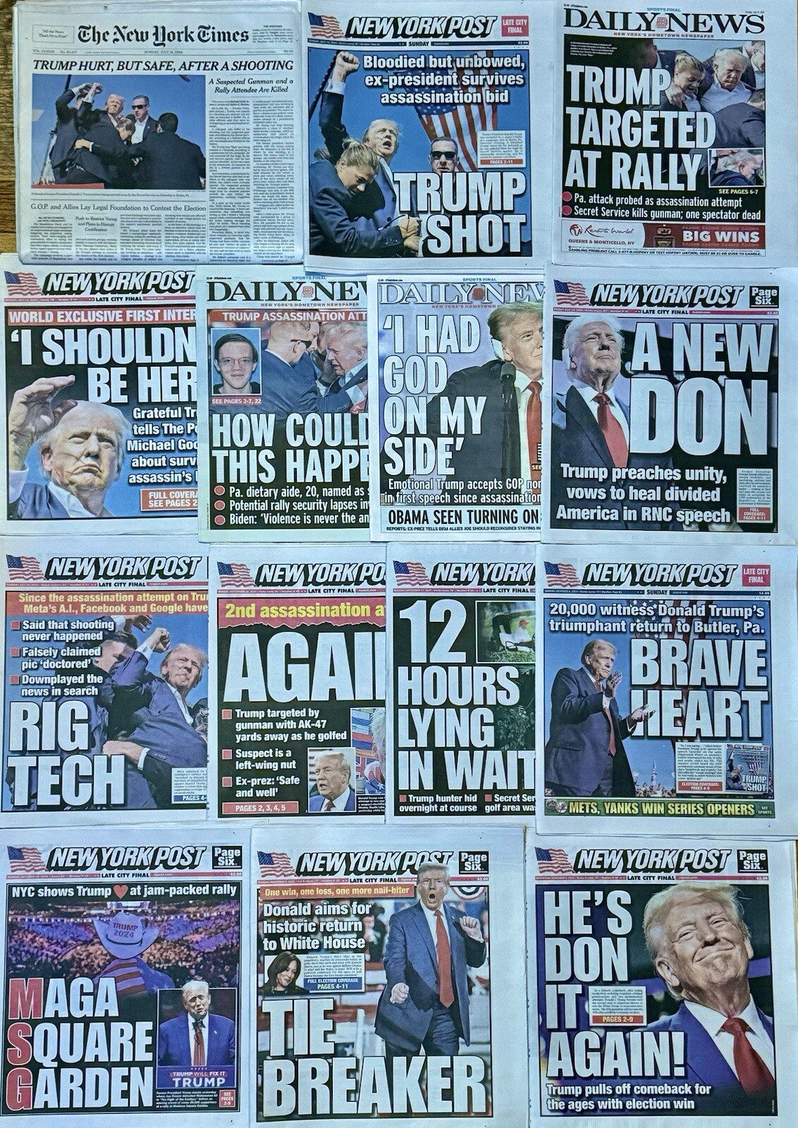 DONALD TRUMP SHOT Assassination Election Newspaper Ny Times Ny Post Ny ...