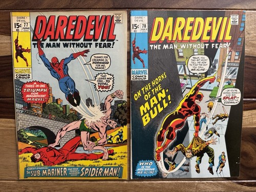 DAREDEVIL #77-#78-TWO ISSUE SET-LOT-1ST APPEARANCE MAN-BULL-SPIDER-MAN ...