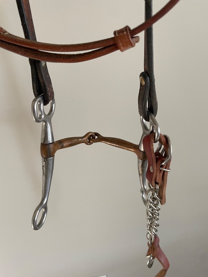 showman western headstall with tom thumb bit and curb chain | eBay