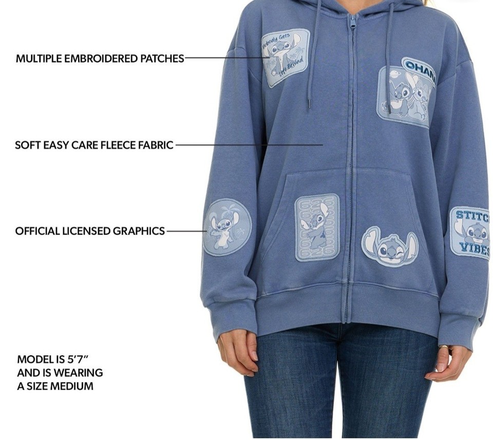 Lilo And Stitch Blue Women’s Zip Up Jacket Hoodie Size Large ...