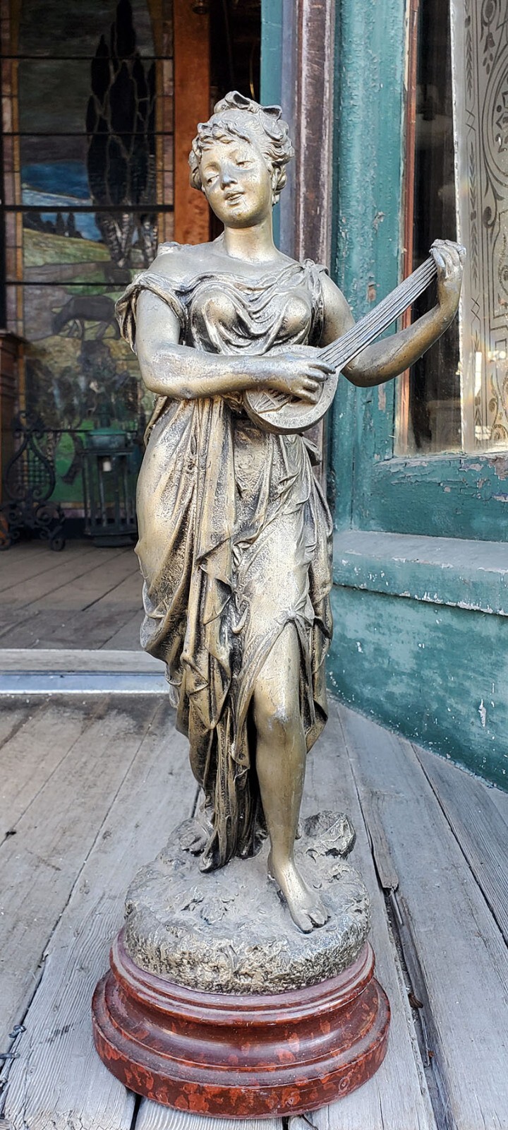 ANTIQUE SPELTER STATUE / LAMP BASE LUTE PLAYER | eBay