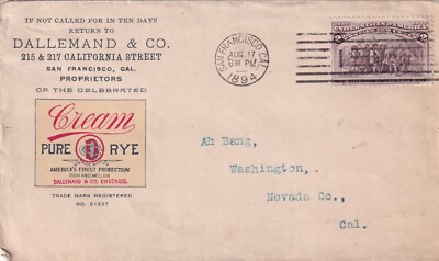 1894 Dallemand & Co, Cream Pure Rye, San Francisco to Novato, Ca Advert ...