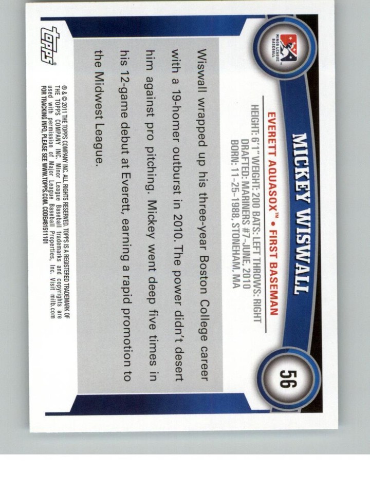 2011 Topps Pro Debut Mickey Wiswall 56 Everett Aquasox | eBay