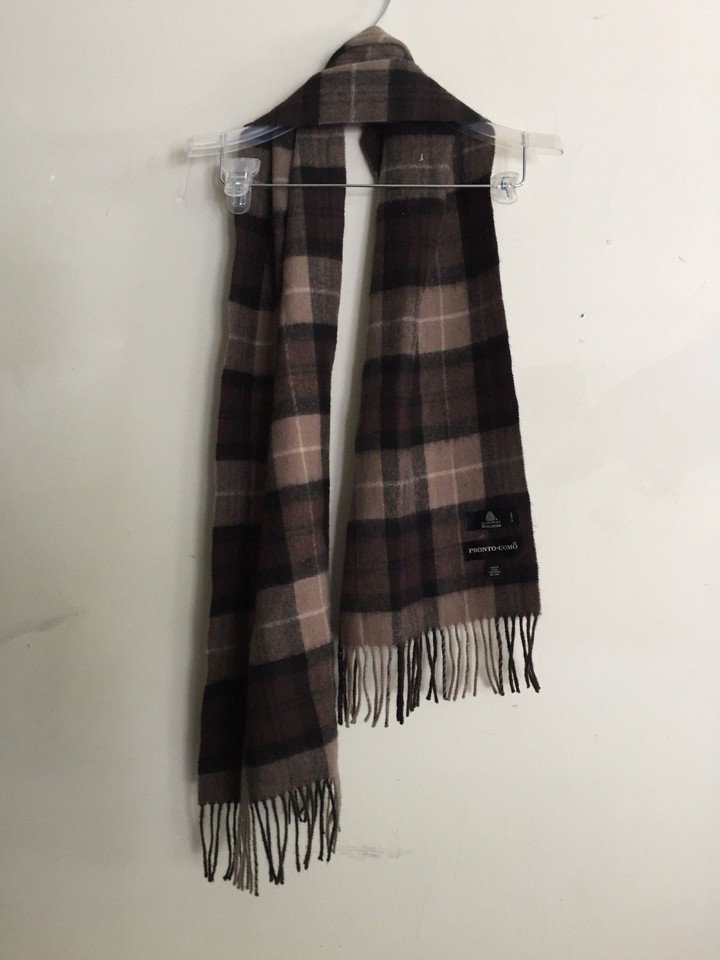 Pronto Uomo Plaid 100% Pure New Wool Chestnut Tan Brown Check Scarf Men ...