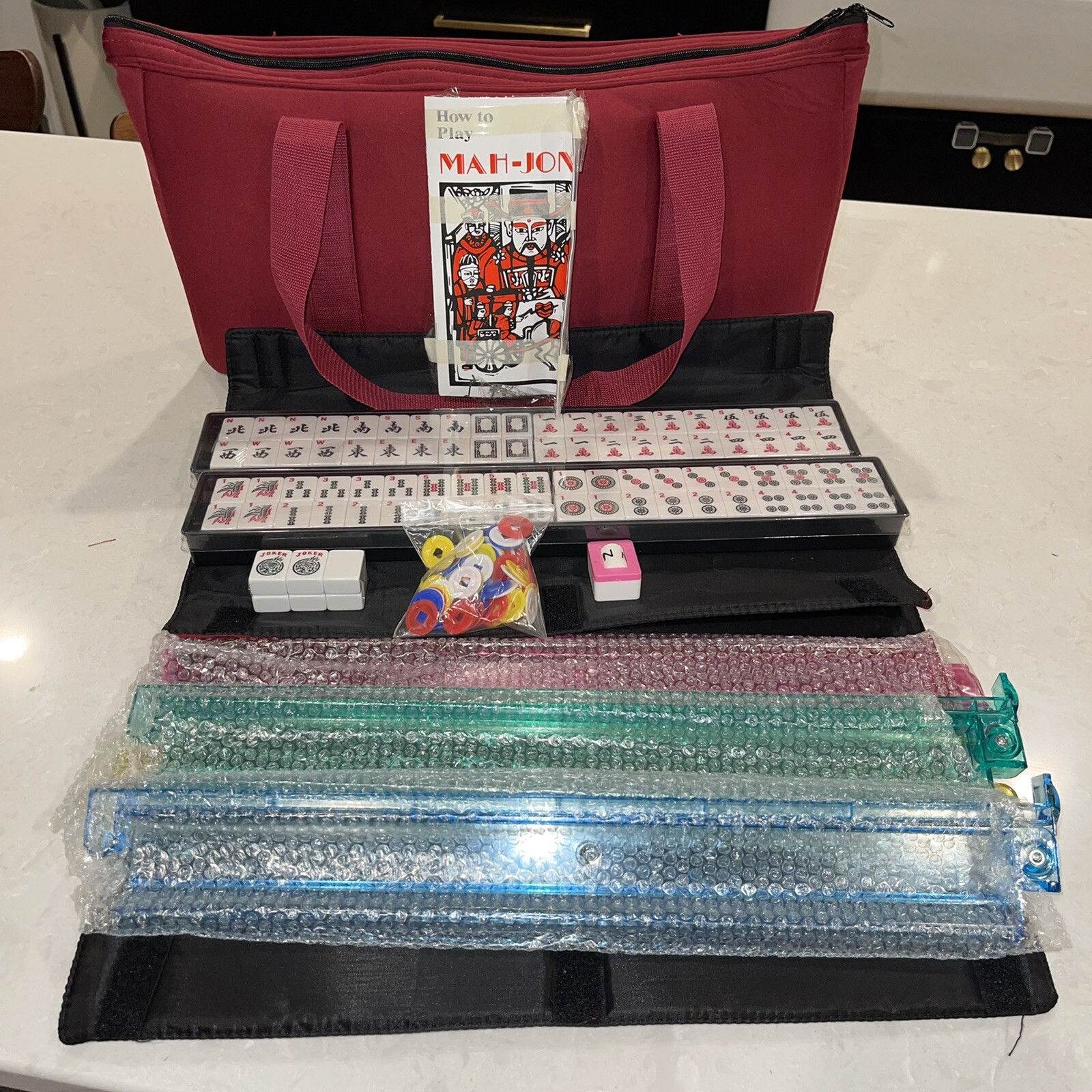 NEW MAHJONG SET WITH PINK NEOPRENE CASE, SOFT BAG & ENGLISH MANUAL | eBay