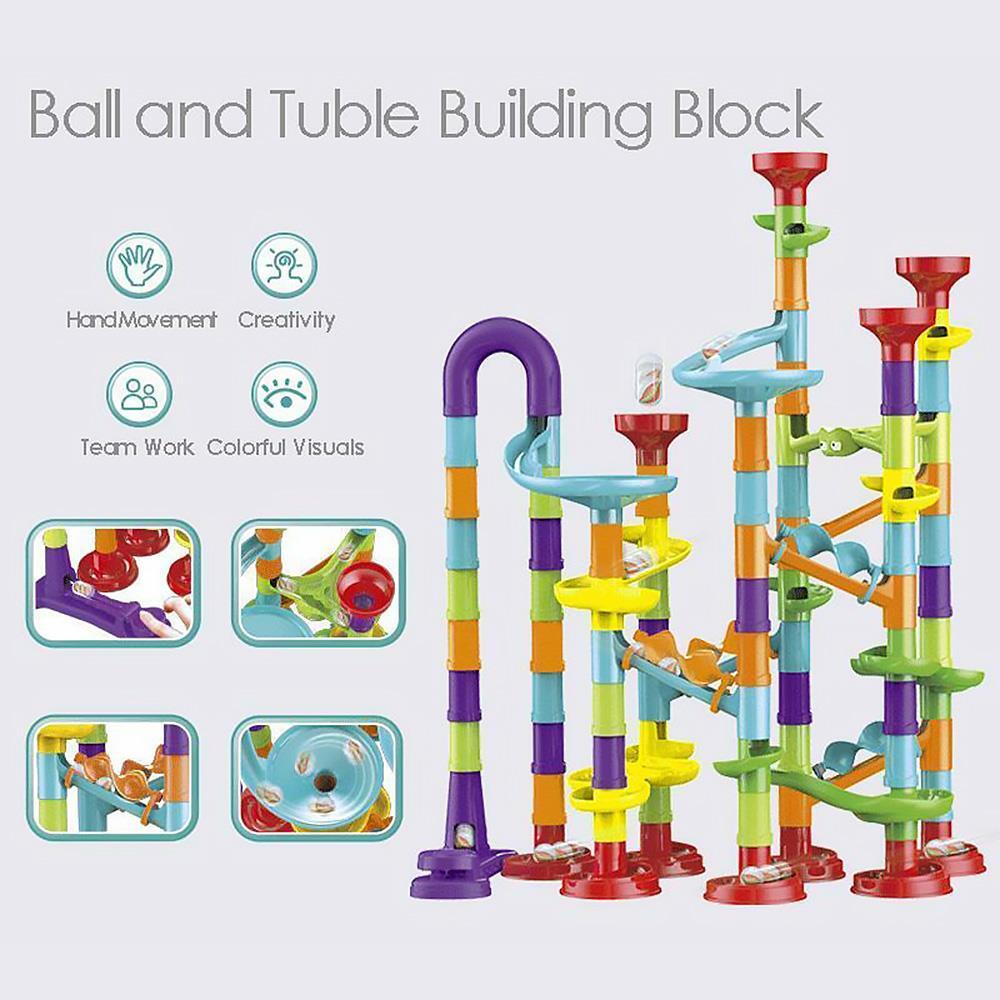 53 Pcs Marble Run Race Set Building Blocks Construction Wooden Marble