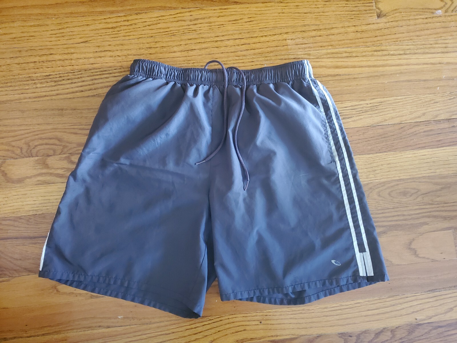 mens tekgear athletic shorts M gray stripe drawstring RN#73277 workout gym sport | eBay