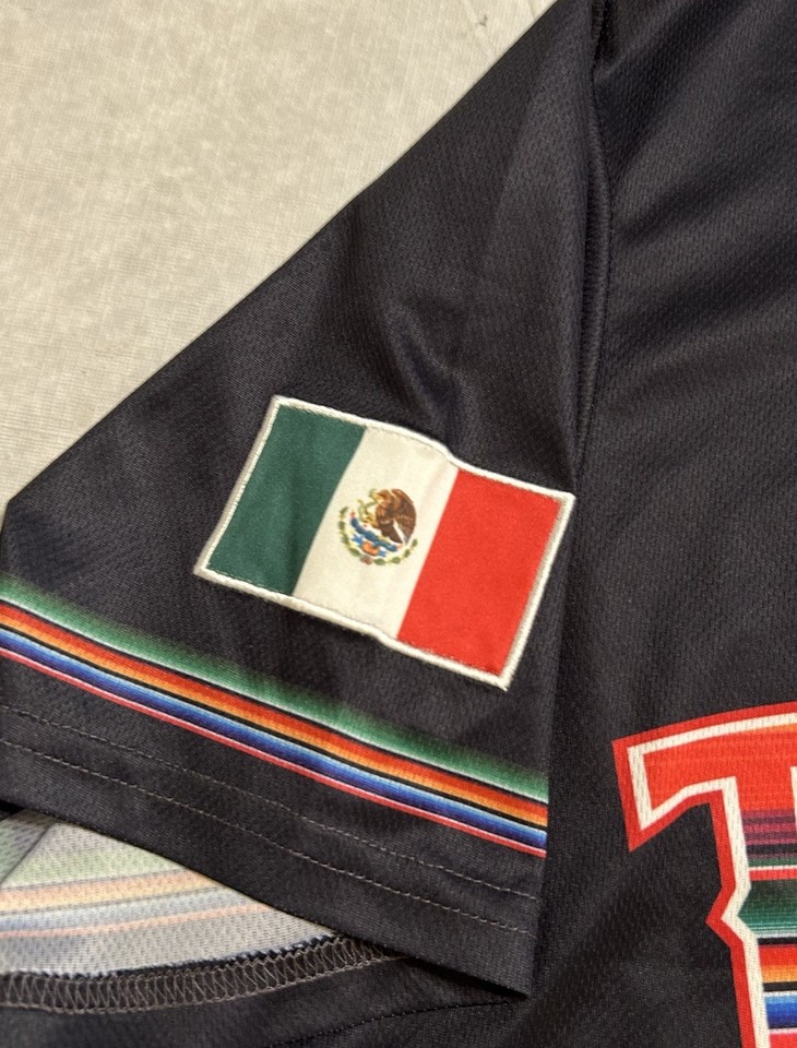 Texas Rangers Tejas Baseball Jersey M Black 2022 Mexican Heritage Night ...