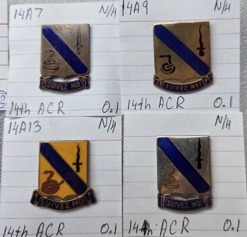 Lot of 8 differen Armor Di Dui Unit Crest Insignia pins. 14th Cavalry ...