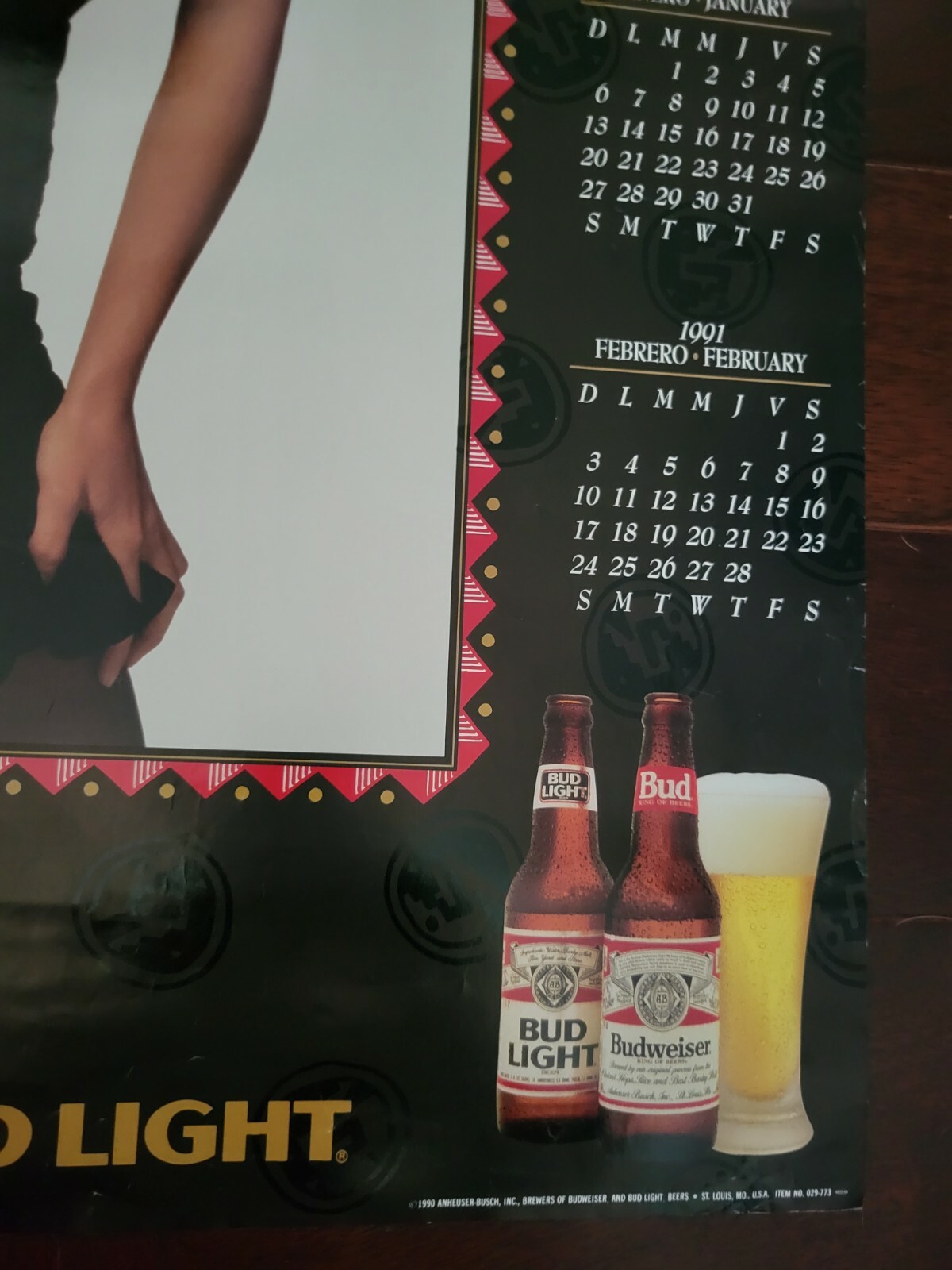 AD POSTER ~ Budweiser Bud Light 1990 Invierno Winter Calendar 21x28 ...