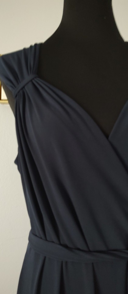 George Stretch Women Dress Size XL Navy Blue Midi Wrap Excellent ...