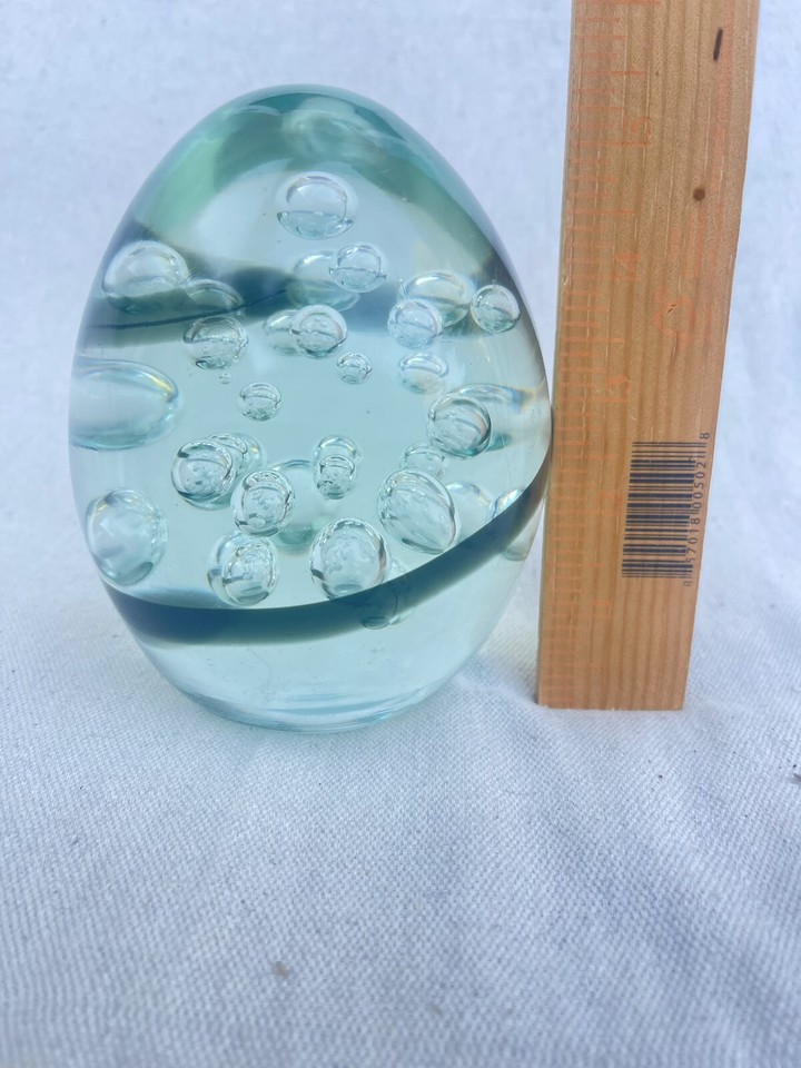 Heavy Vintage Clear Art Glass Egg Paperweight With Large Controlled ...