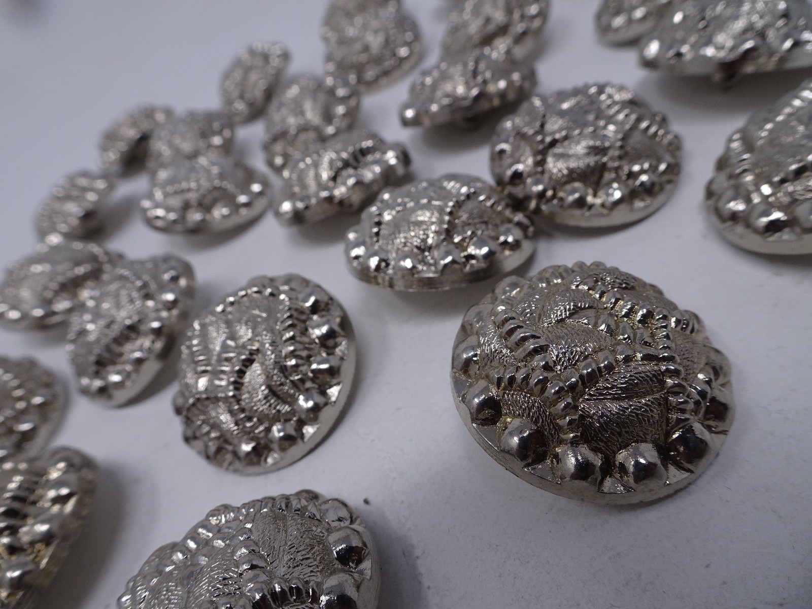 Vintage Shiny Silver Geometric Rounded 3D Shank Buttons 30mm Lot of 6 ...