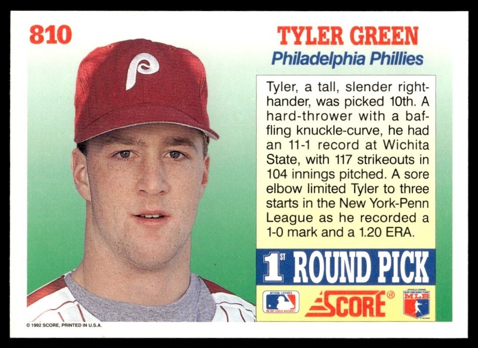 1992 Score #810 Tyler Green - Philadelphia Phillies - Rookie | eBay