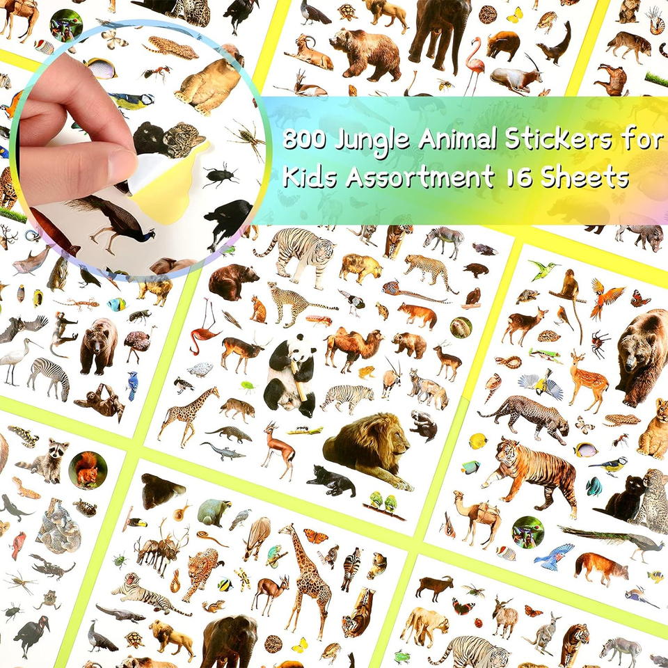 800 Pieces Wild Jungle Animal Stickers Realistic Wild Beast Decals ...