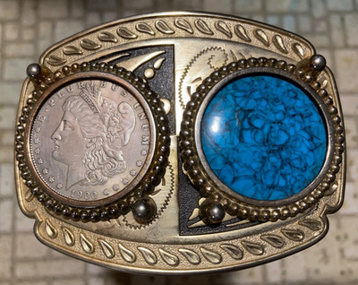 Silver Dollar Belt Buckle with Turquoise • 1900 Morgan Silver Dollar | eBay