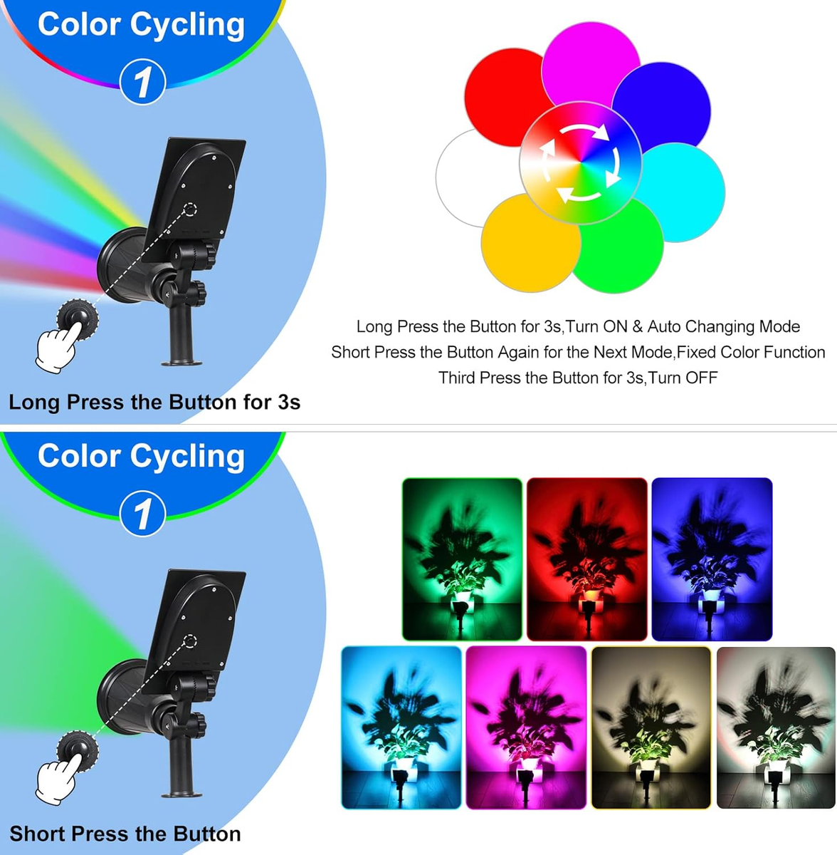 7 Led Auto Color Changing Solar Spotlight Outdoor Lighting