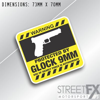 Protected by Glock 9mm Sticker Decal Funny Security humour safety car ...
