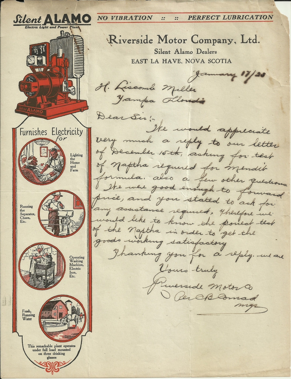 OLD VINTAGE RIVERSIDE MOTOR COMPANY NOVA SCOTIA CANADA 1923 LETTER ...