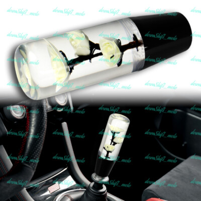 JDM 15CM VIP Clear White Real Flowers Manual Gear Stick Shift Knob ...