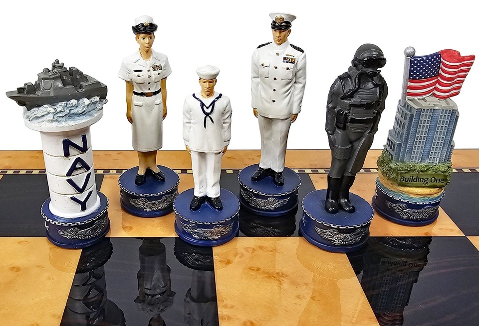 US Military Army Navy Air Force or Marines Chess Set w/ 18" Walnut ...