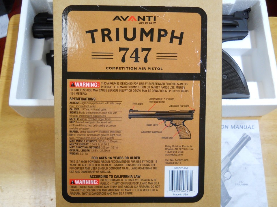 Daisy Avanti Triumph 747 Match air pistol .177 Cal. (NOS) Original box ...
