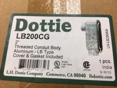 Dottie LB200CG 2" Threaded Conduit Body, Aluminum - LB Type cover ...