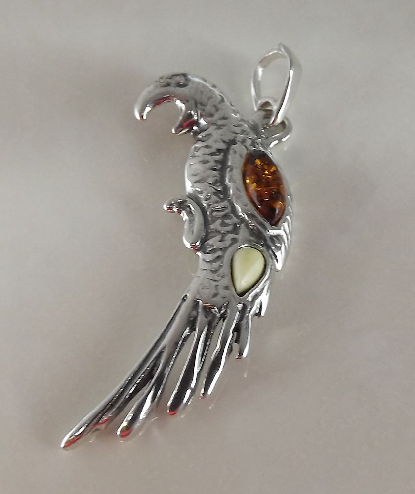AMBER SOLID STERLING SILVER BRAND NEW PARROT BIRD PENDANT 3.5 GRAMS | eBay