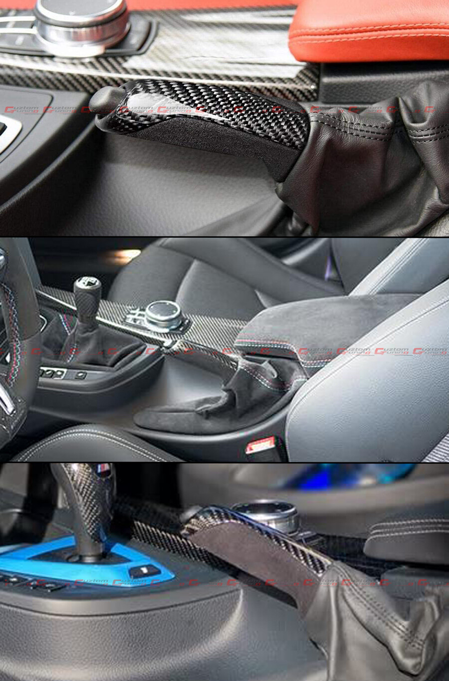 FOR BMW E90 E92 F30 F32 F80 F82 REAL CARBON FIBER SUEDE E BRAKE HANDLE ...