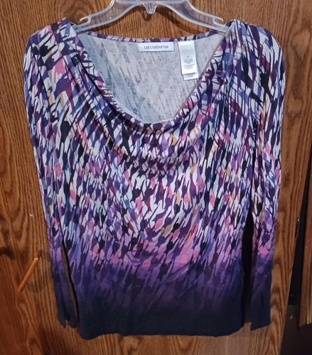 Liz Claiborne Purple Multicolor Long Sleeve Pullover Top Size Medium | eBay