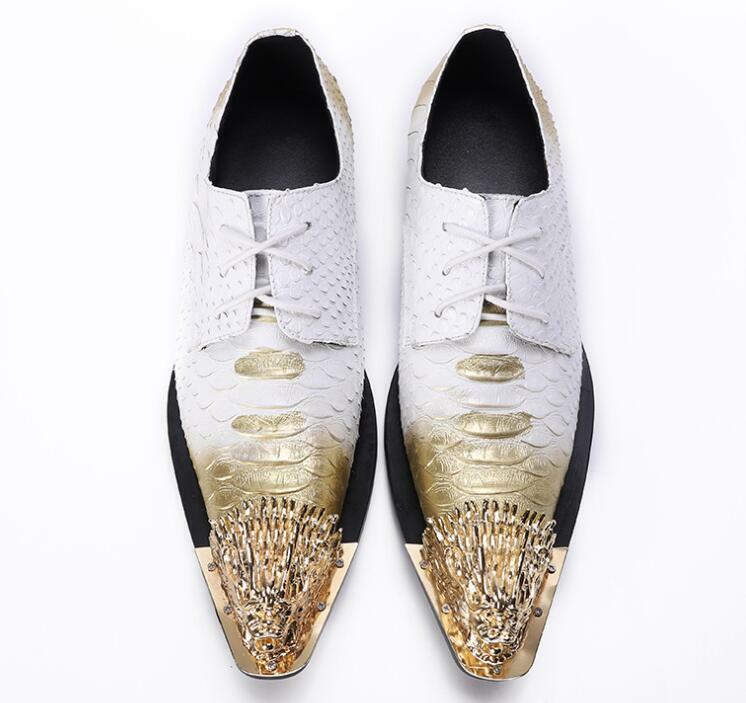 Men's Fashion Metal Head Pointy Toe Textured Lace Up Leather Shoes ...