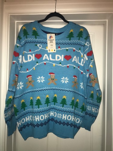 BNWT Christmas ALDI Aldimania Xmas Jumper Size Medium Blue 2024 Limited ...