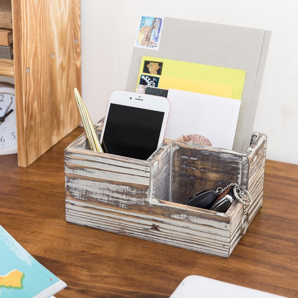 Wood Desktop Office Stationery Organizer Tray, Remote Control and Media ...