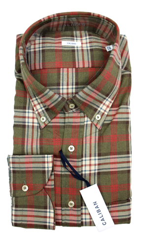 Caliban Dress Shirt Mens 18.5 / 46 Red Green Plaid Cotton Button Up | eBay