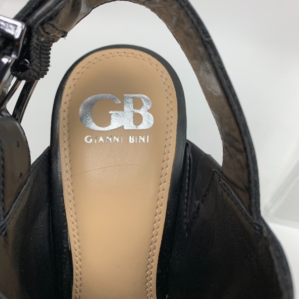Gianni Bini Heels Black Leather Slingback Almond Toe Stud Trim Buckle Strap 7.5M | eBay