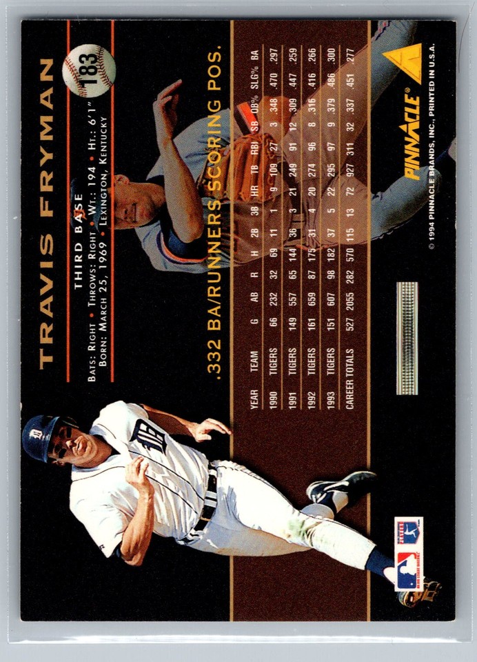 Travis Fryman 1994 Pinnacle BASEBALL #183 Detroit Tigers | eBay