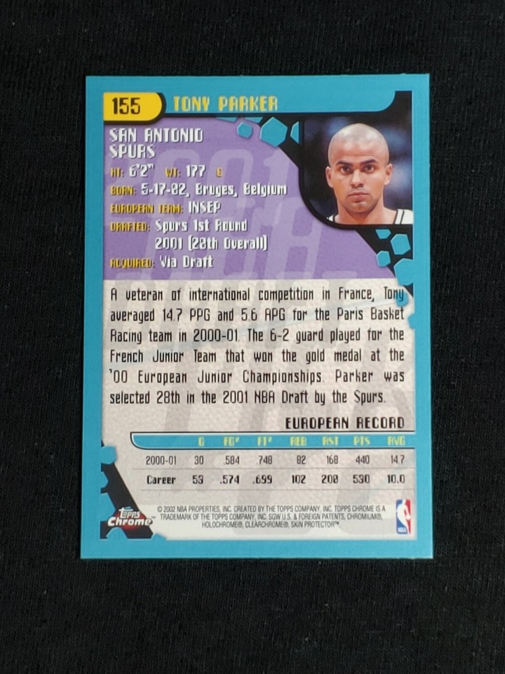 2001-02 Topps Chrome #155 Tony Parker Rookie RC Spurs 🏀 Hof Well ...