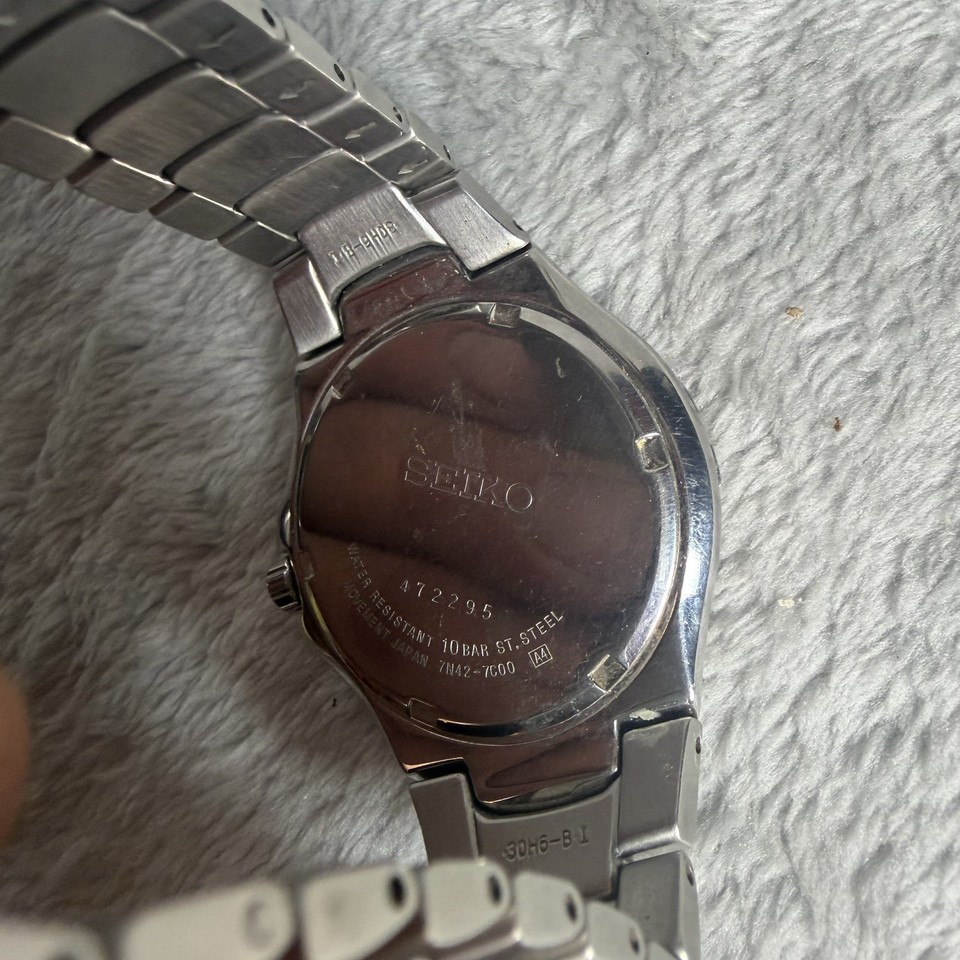Seiko Mens 100M Running Watch 7N42-7000 Dark Blue Face Stainless | eBay