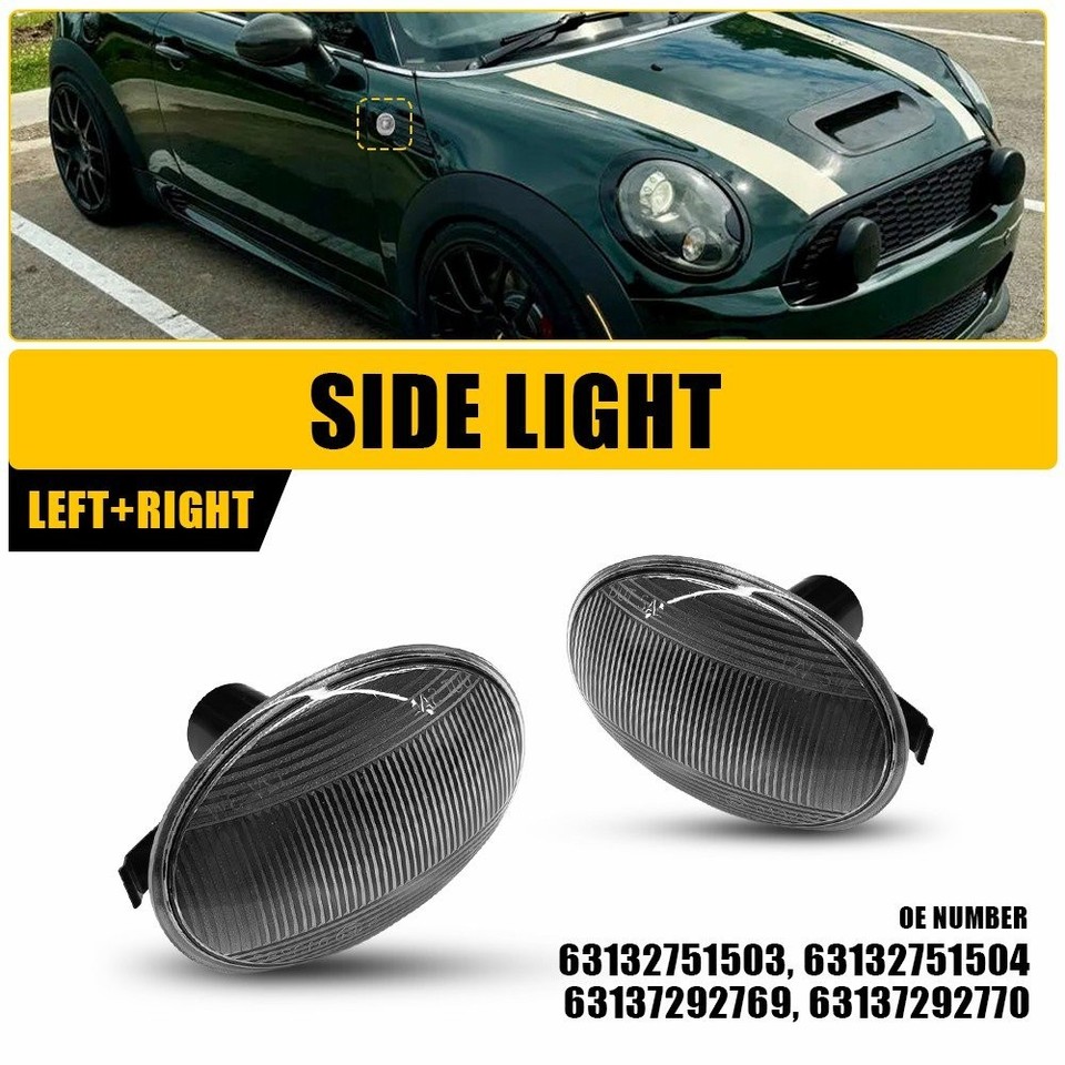 Pair Lens Clear Front Side Marker Light Fit 2005-2015 MINI R55 R56 R57 ...