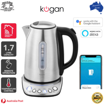 Kogan 1.7L Smart Kettle Stainless Steel Kettles works Alexa Google ...